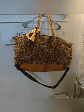 Bags | Leopard Print Tote Bag With Scarf Accent Tanblack | Poshmark